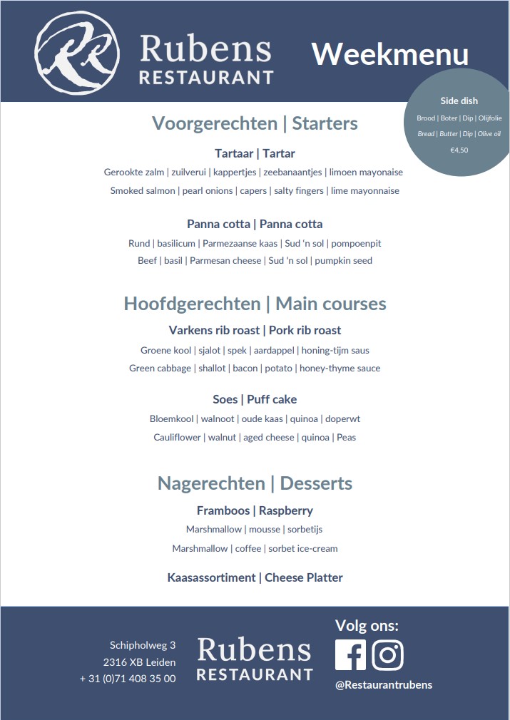 Weekmenu – Restaurant Rubens